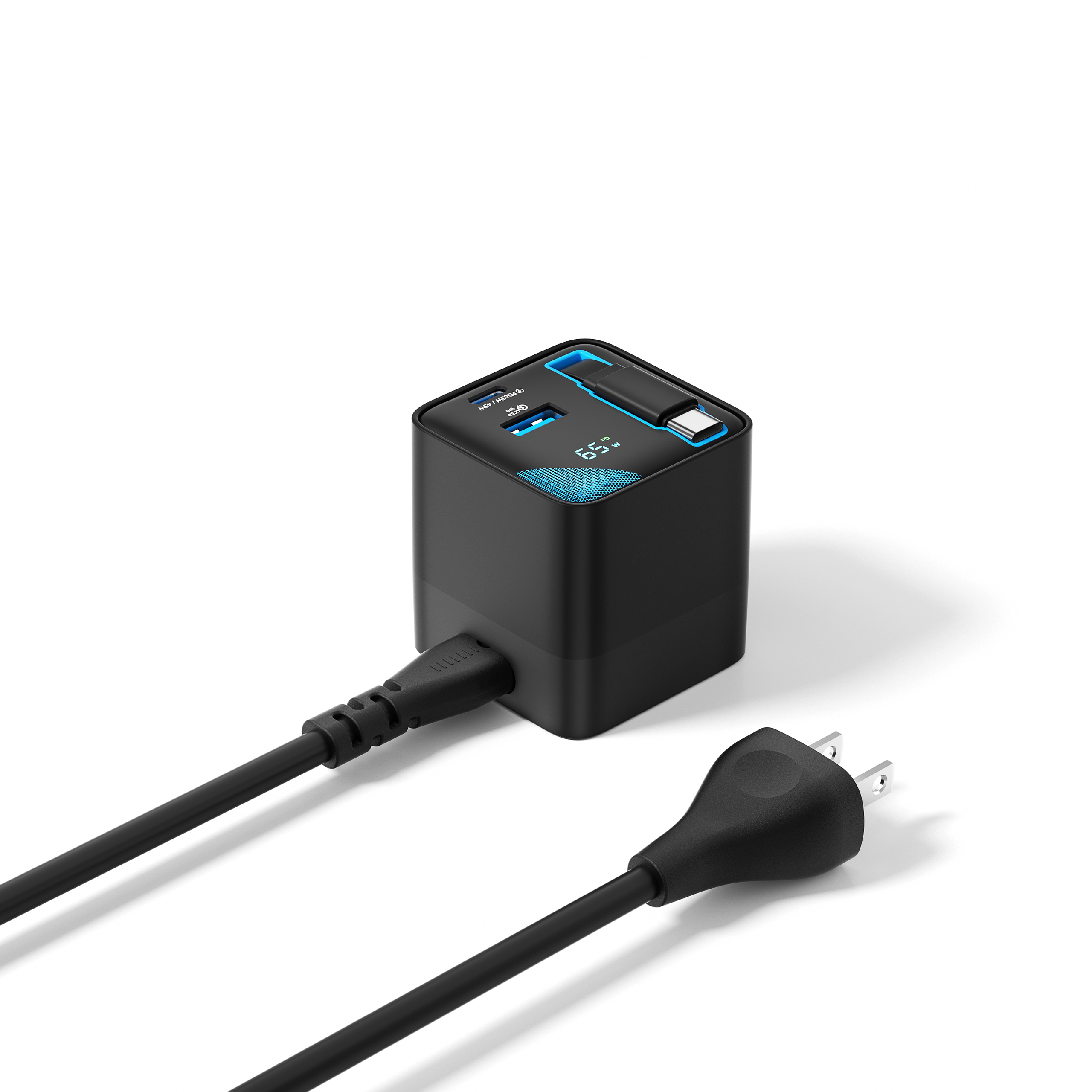 Built-in Type-C Cable 65W GaN AC Adapter with Display - sunnycharger.com